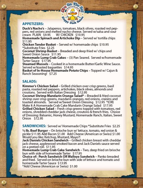 The Sloppy Duck Saloon | Menu | Great Food Erie PA